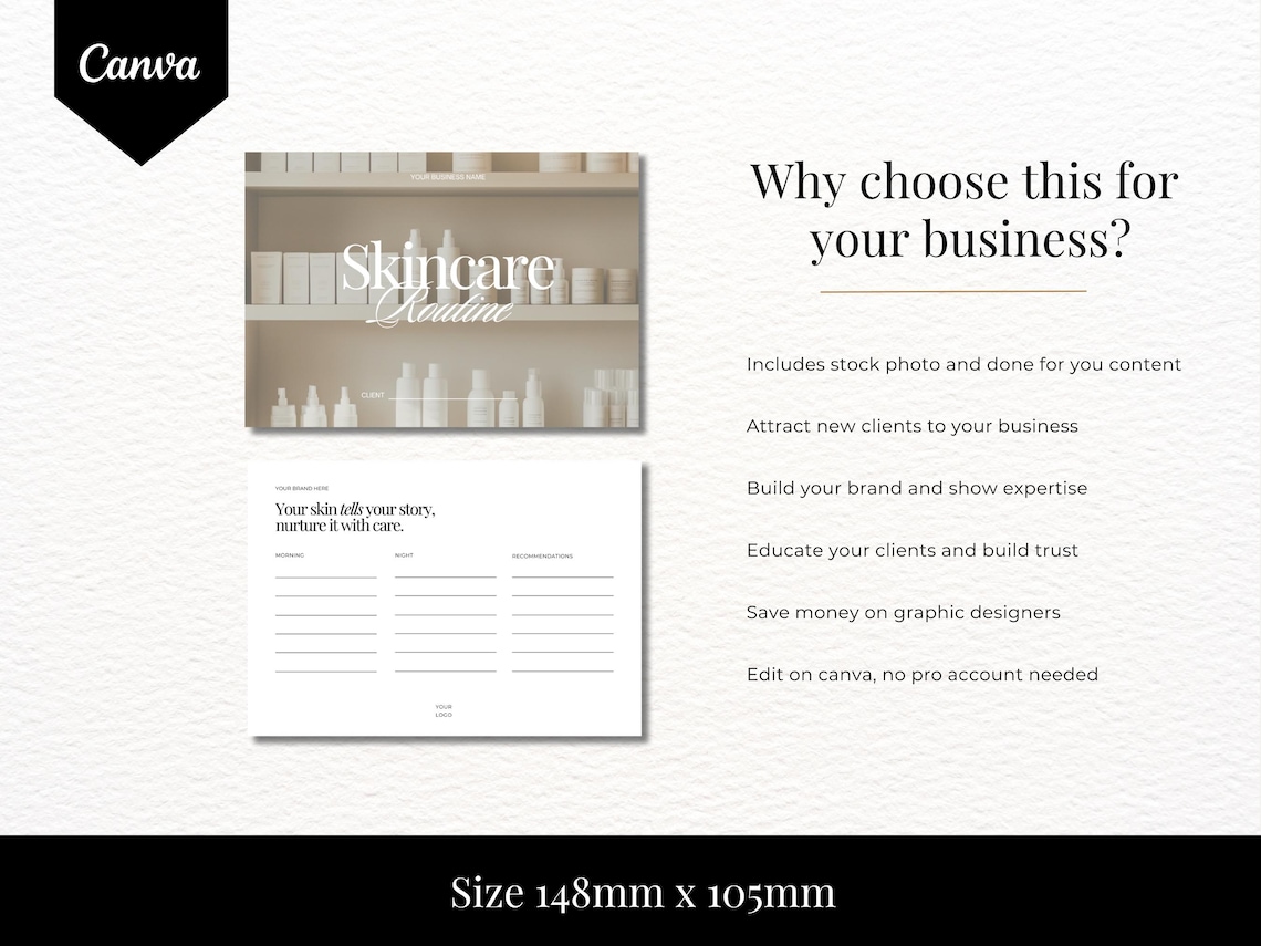 Skincare Routine Card, Editable Esthetician Templates, Facial Treatment ...