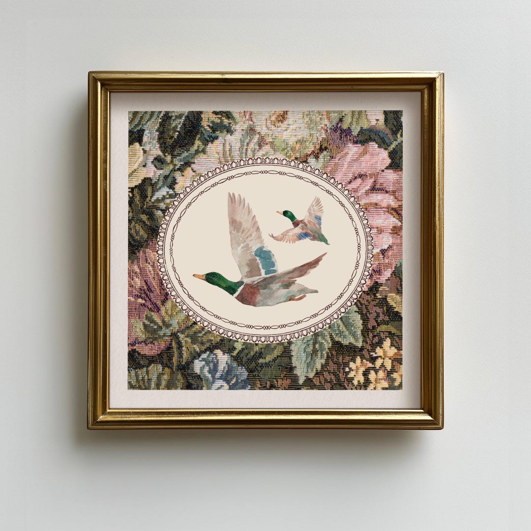 Vintage Mallard Duck Square Print: Floral Nursery Wall Decor (digital ...