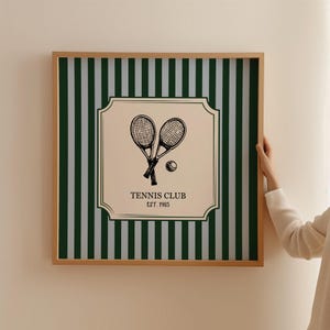 Vintage Tennis Racket Square Print, Blue Green Striped Nursery Wall ...
