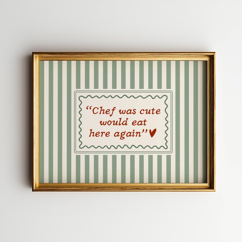 Vintage Kitchen Wall Art Print: Retro Green Striped Kitchen Decor ...