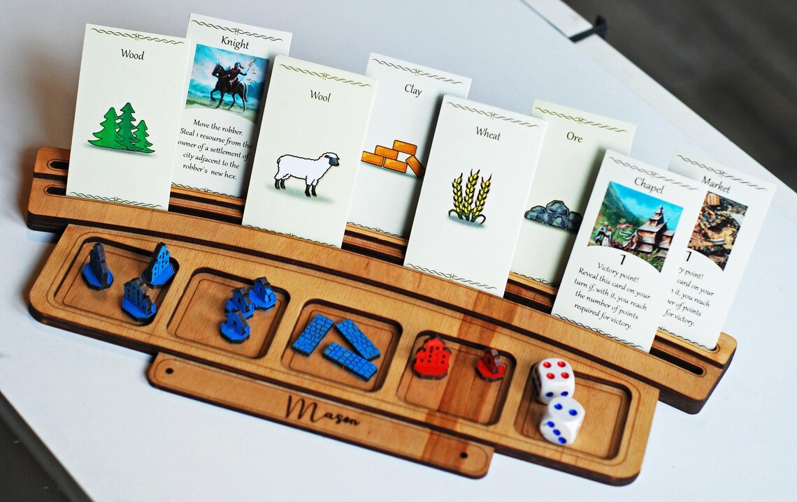 Wooden Board Game Card Holder: Tabletop Organizer With Token Trays - Etsy
