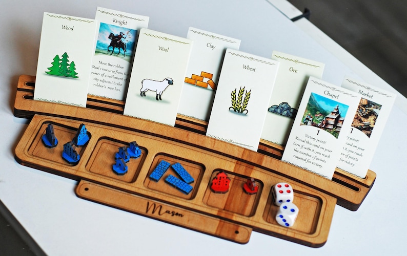 Wooden Board Game Card Holder: Tabletop Organizer With Token Trays - Etsy