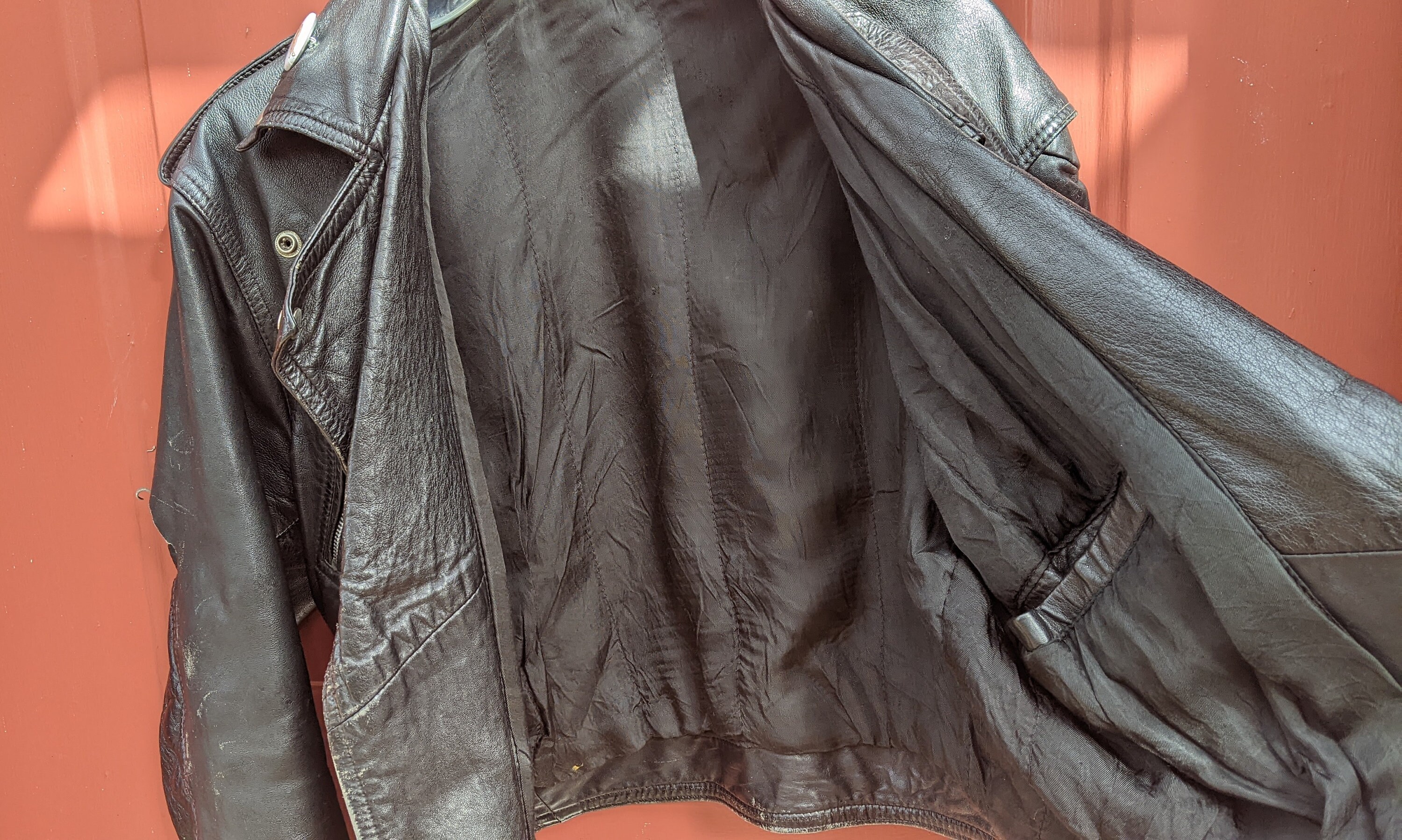 Vintage Black Leather Jacket Lined Built in Belt Lots of - Etsy