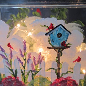 Spring Lighted Block ** Spring Garden Scene, Bird House, Cardinals ...