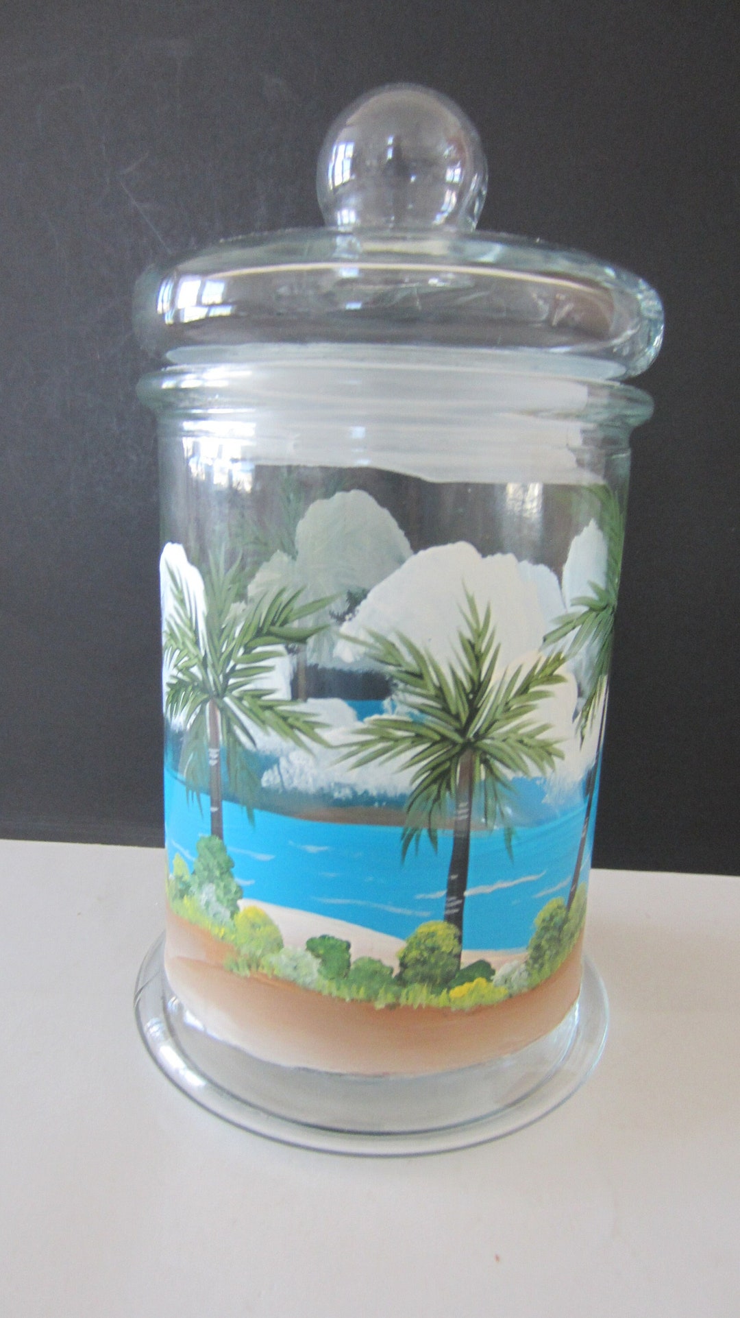 Palm Trees, Tall Cylinder Shape Glass Jar, Palm Trees Beach Scene ...