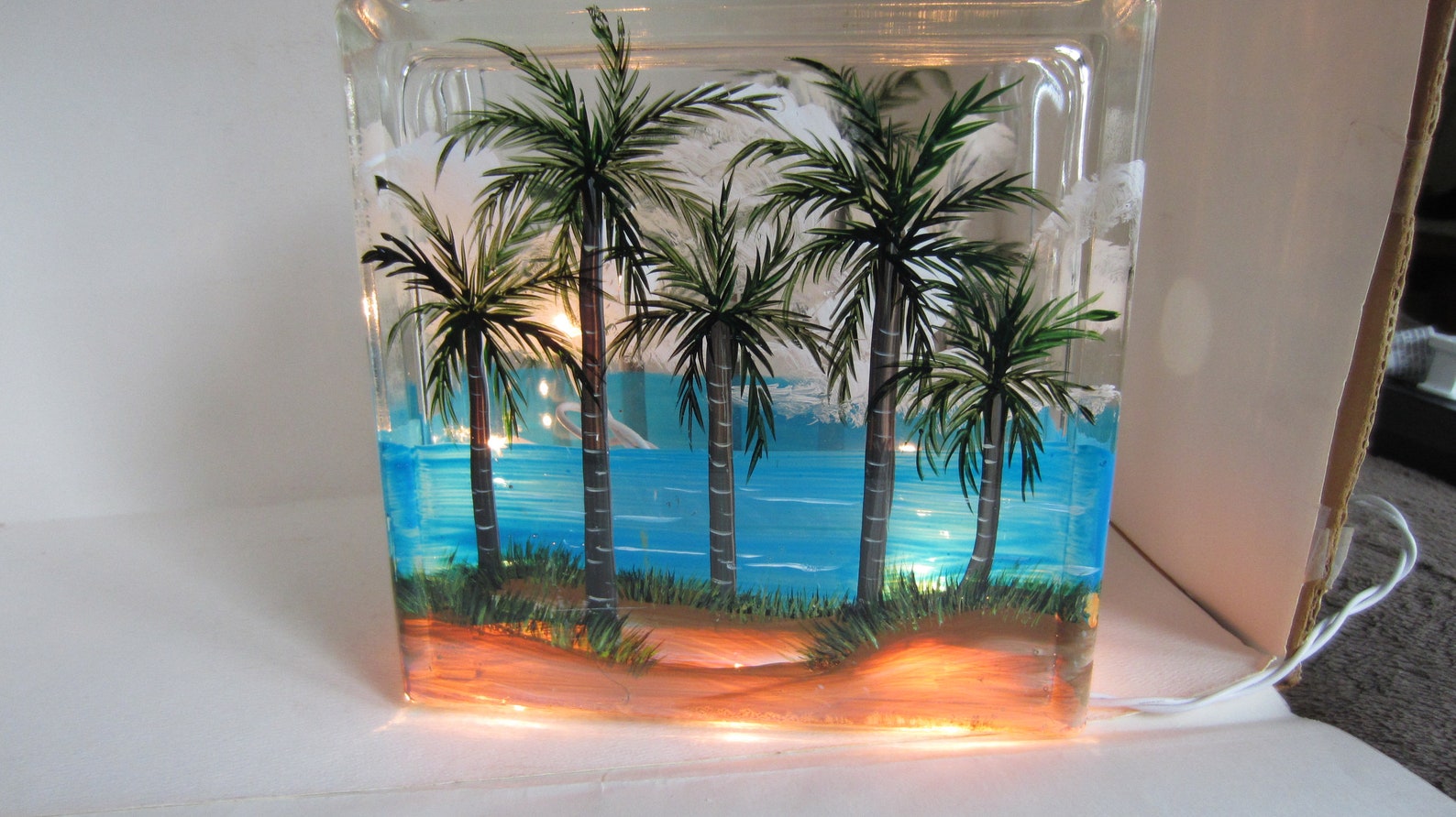 Palm Tree Glass Lighted Block Palm Tree Tropical Scene on - Etsy