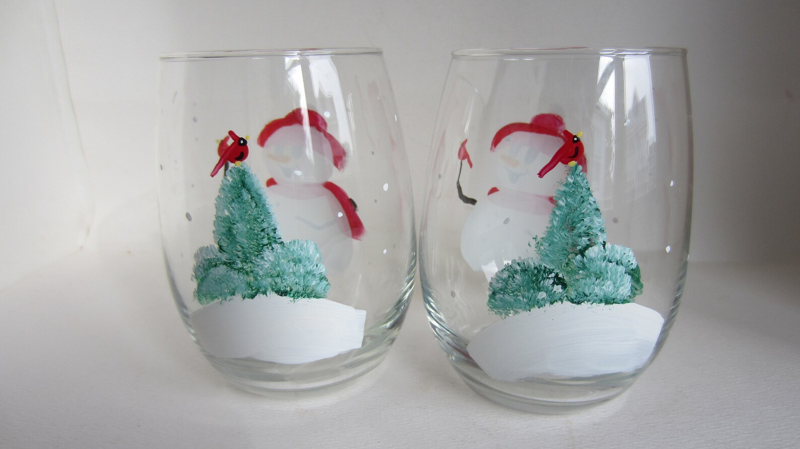 2 WINTER SNOWMAN STEMLESS Glasses With A Snowman and A | Etsy