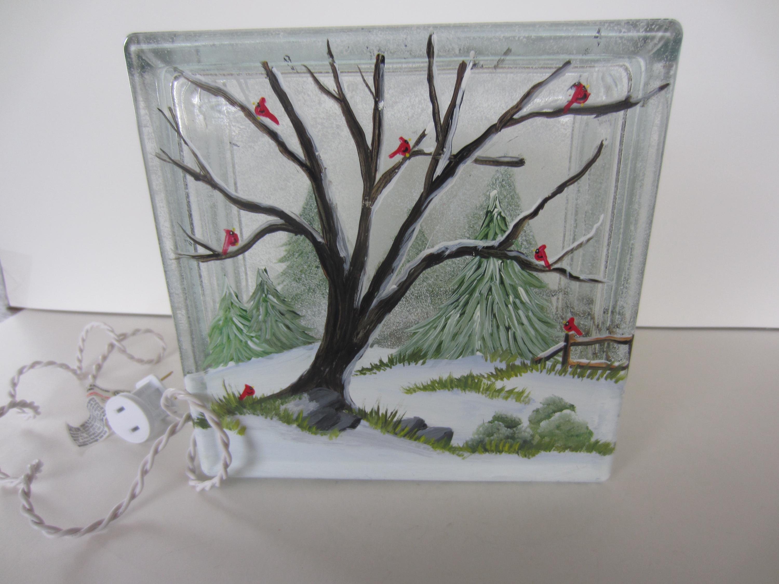 Winter Tree Lighted Block***winter Scene on Lighted Block**cardinals in ...