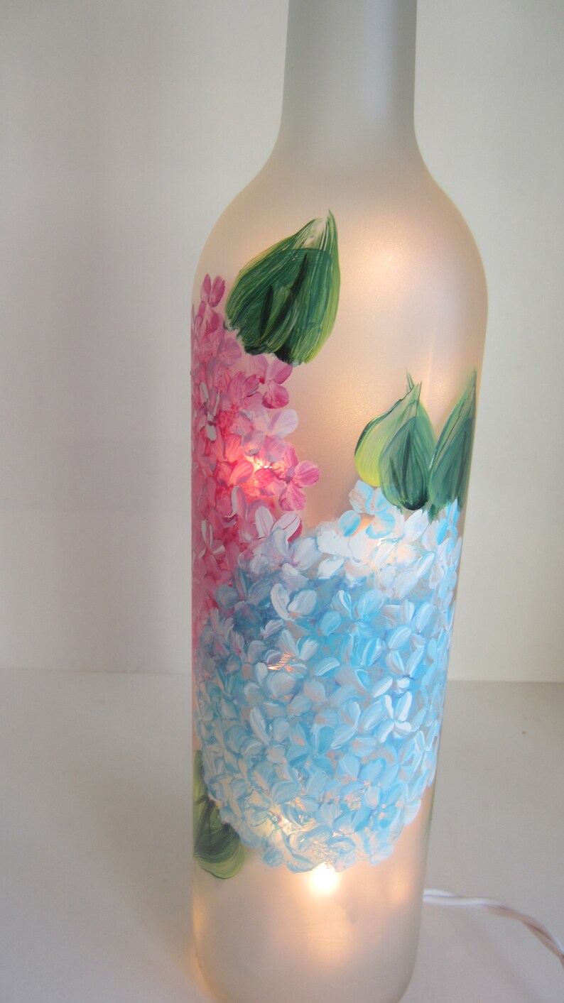 Colorful Hydrangeas on a Frosted Lighted Bottle Spring Summer - Etsy