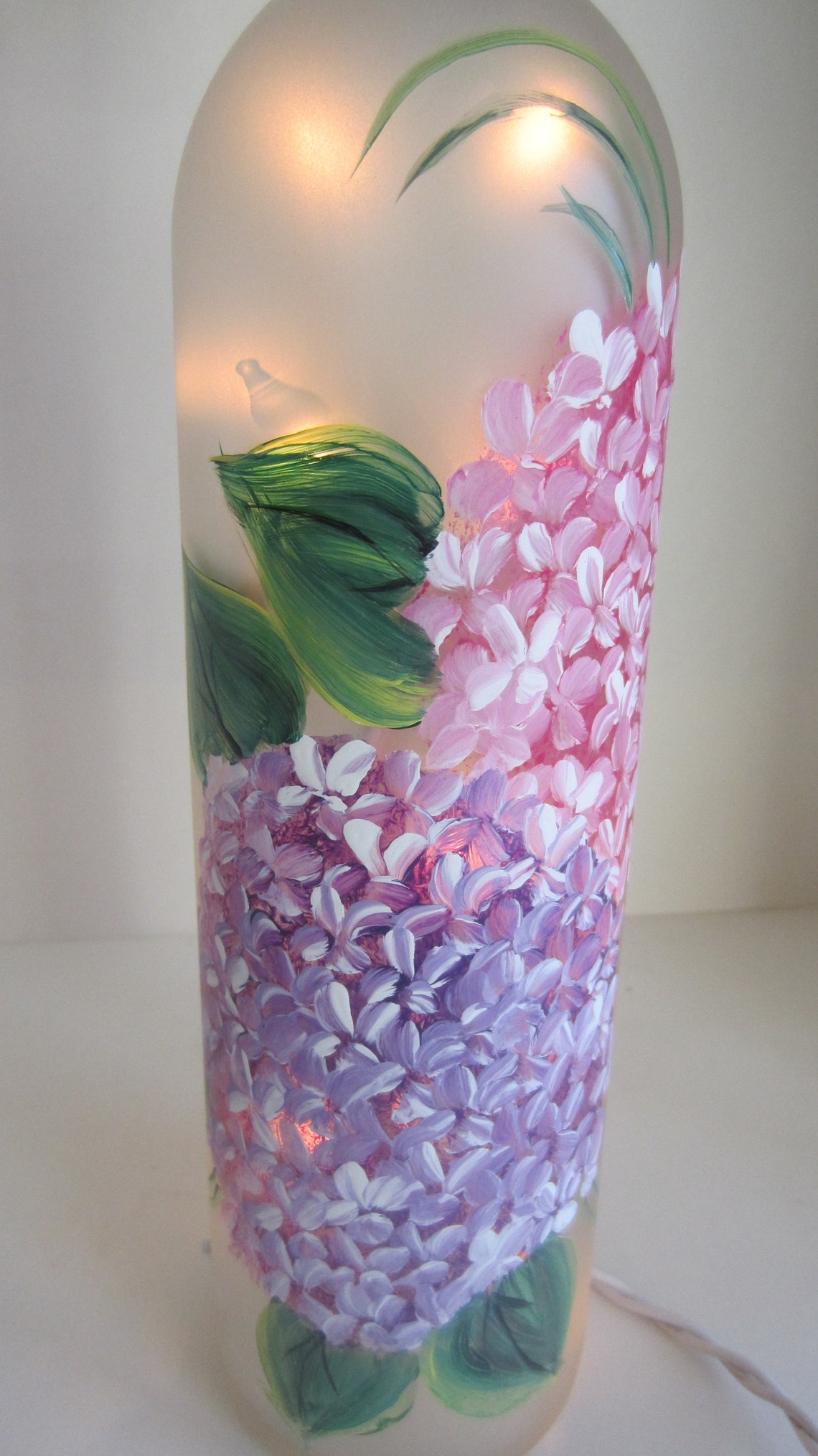 Colorful Hydrangeas on a Frosted Lighted Bottle Spring Summer - Etsy