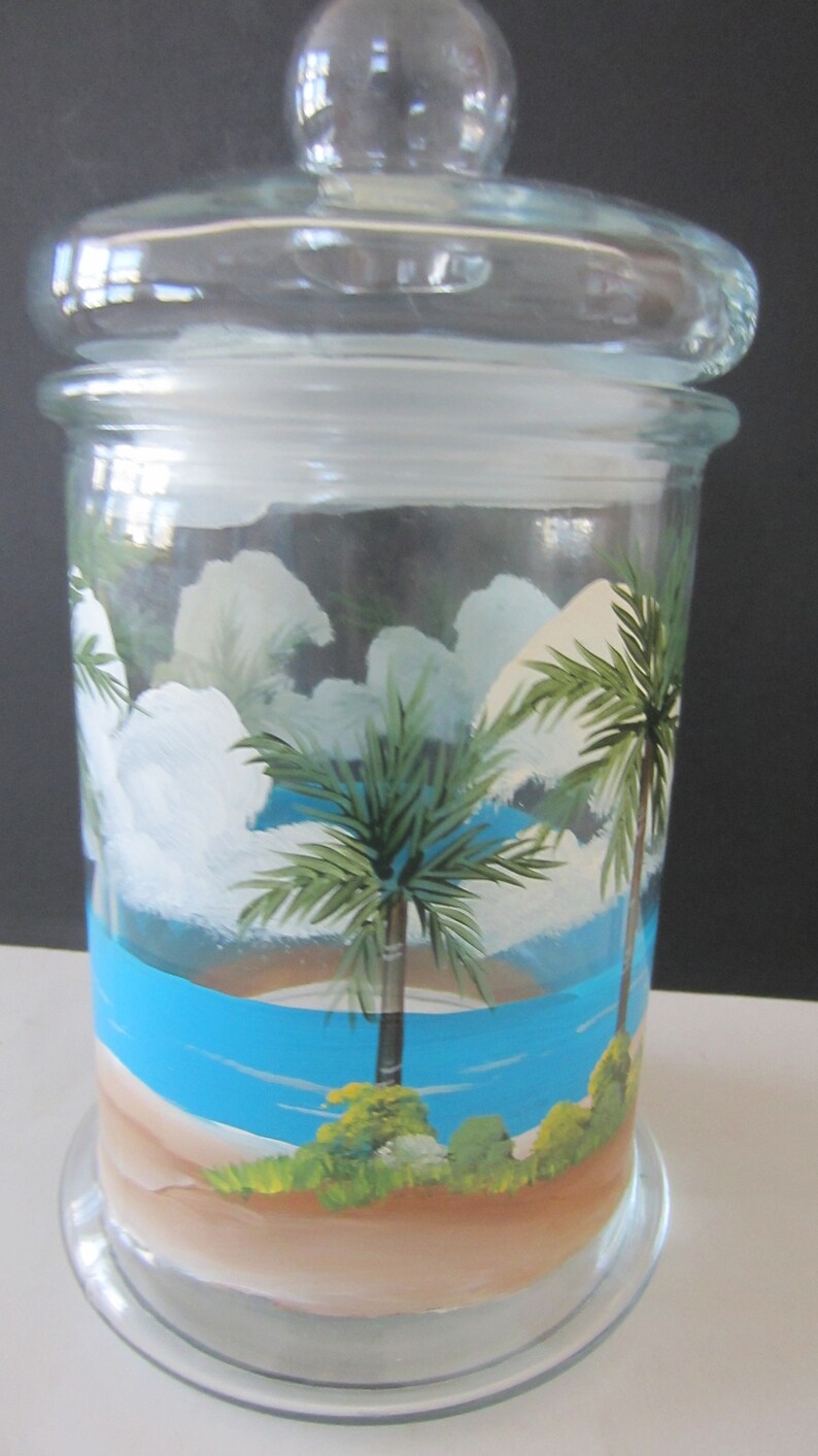 Palm Trees, Tall Cylinder Shape Glass Jar, Palm Trees Beach Scene ...