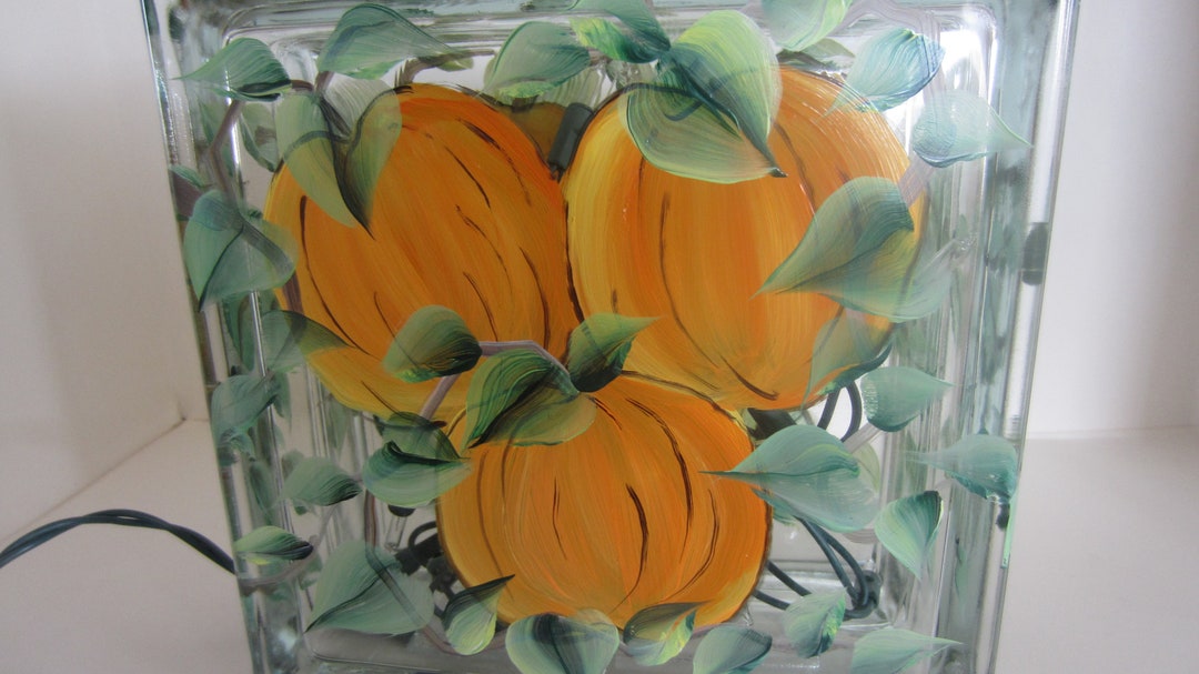 GLASS LIGHTED BLOCK Fall Field of Pumpkins on A Lighted Block ...