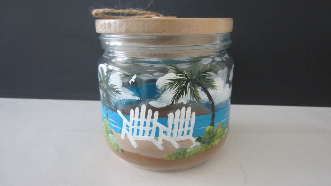 Covered Jar Palm Trees and Beach Chairs With a Beach Scene round Small ...