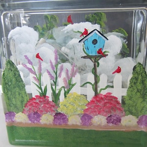 Spring Lighted Block ** Spring Garden Scene, Bird House, Cardinals ...