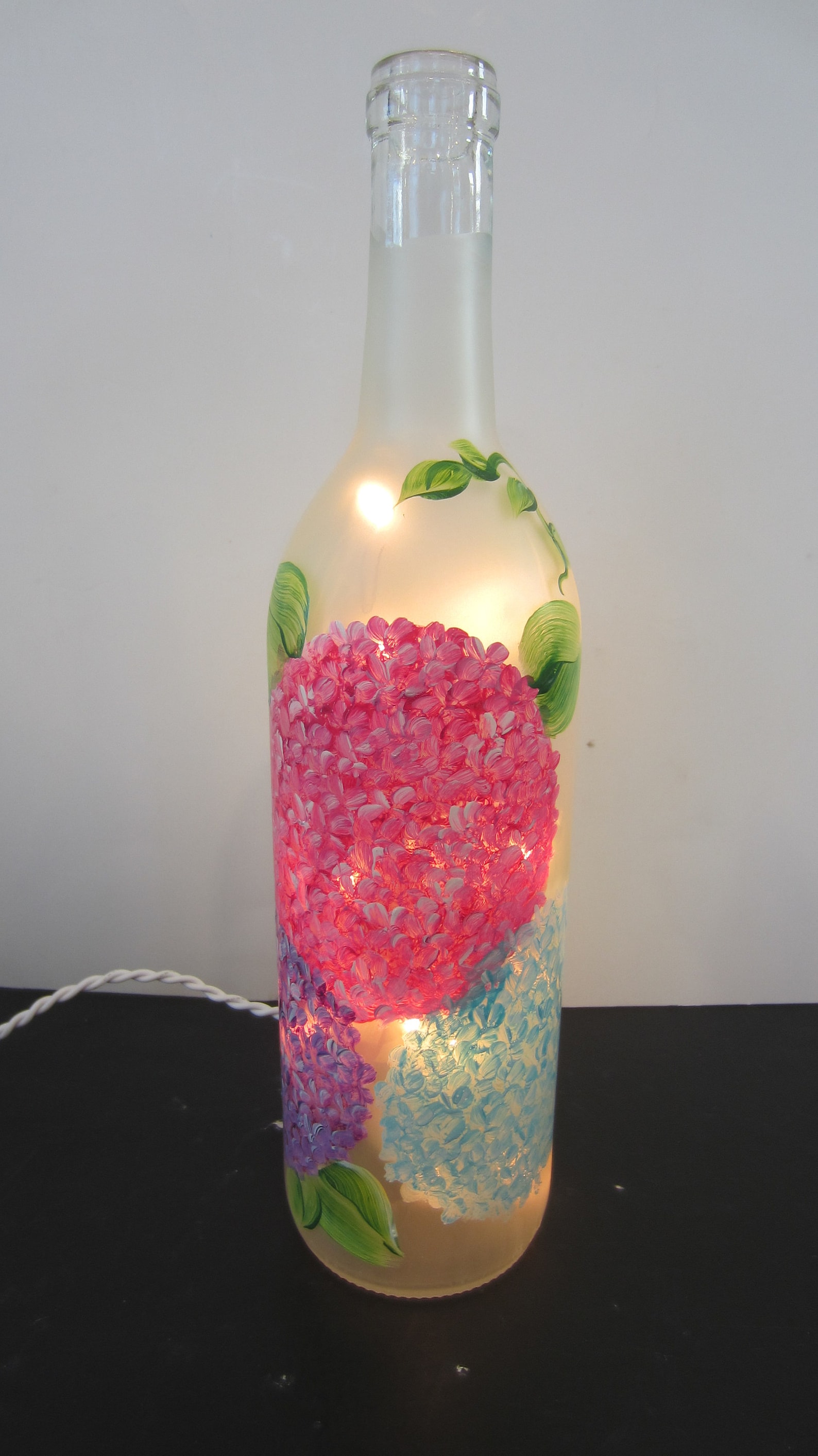 Colorful Hydrangeas on a Frosted Lighted Bottle Spring Summer - Etsy