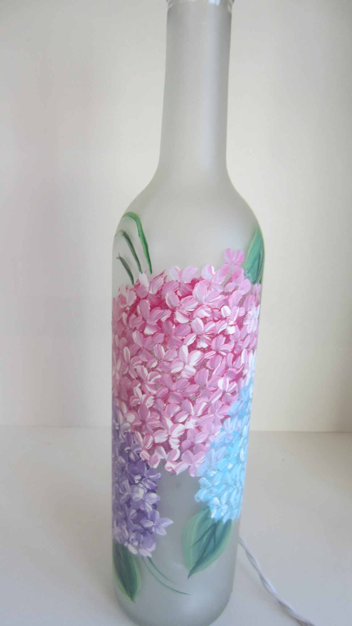 Colorful Hydrangeas on a Frosted Lighted Bottle Spring Summer - Etsy
