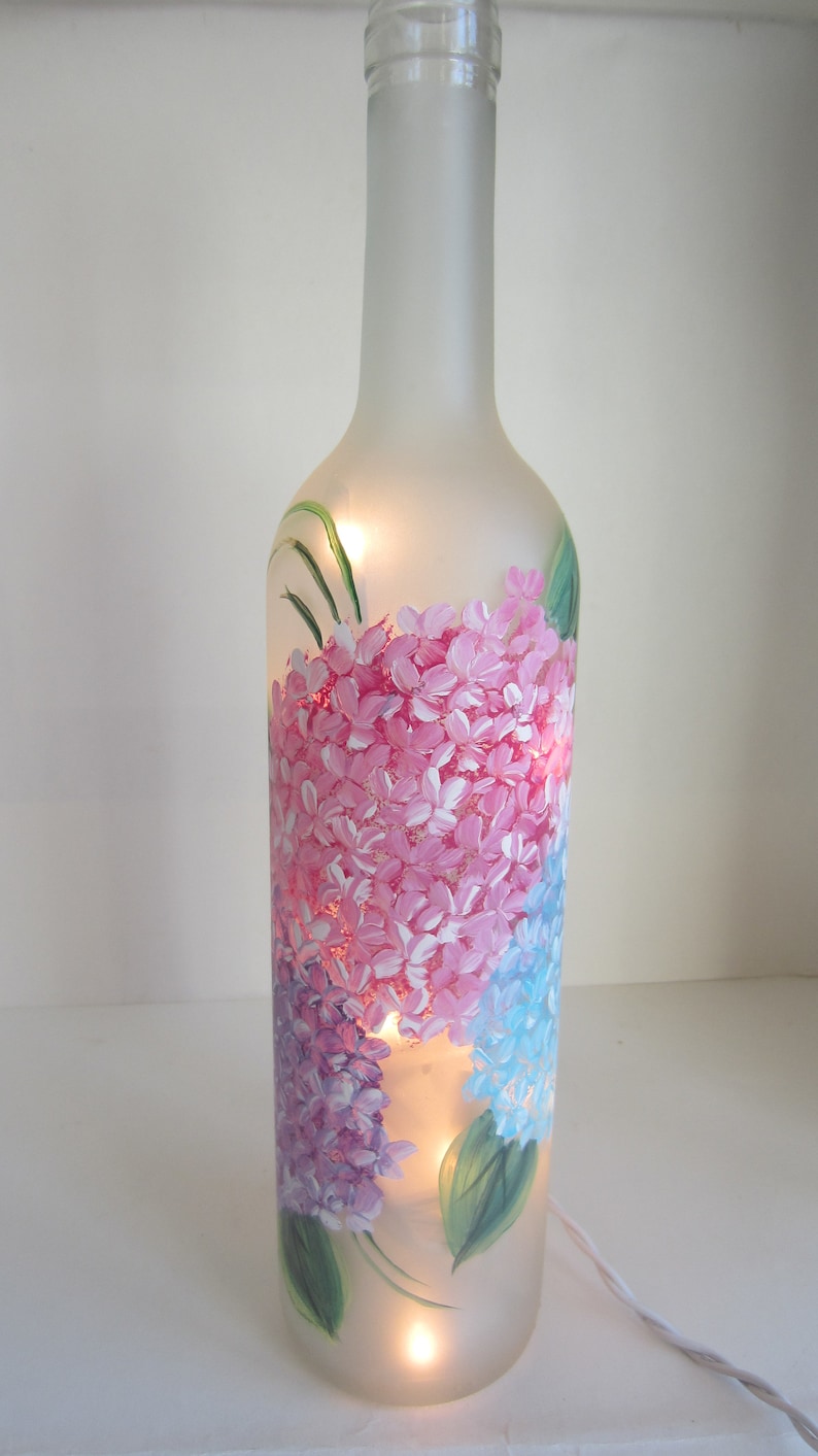 Colorful Hydrangeas on a Frosted Lighted Bottle Spring Summer - Etsy
