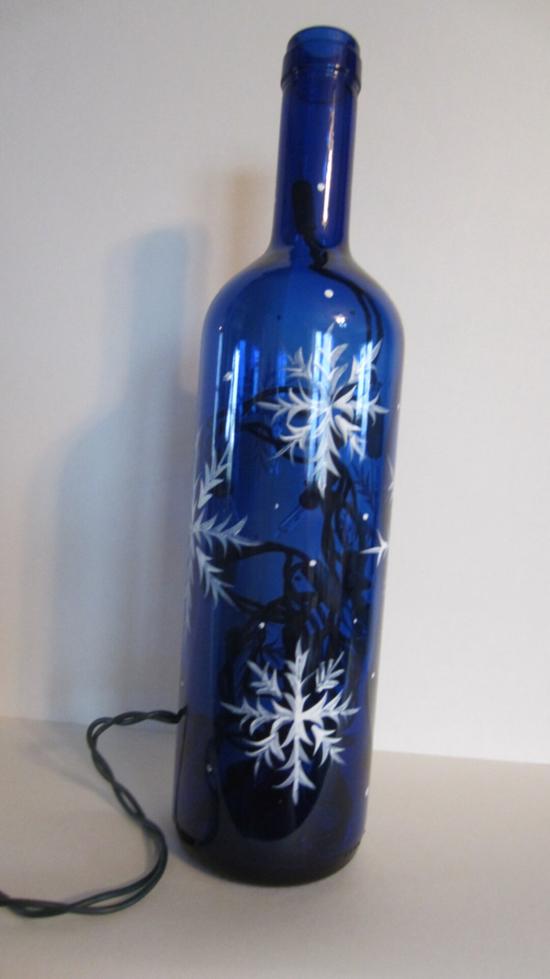 Snowflake Cobalt Blue Lighted Bottleholiday Bottle Winter - Etsy