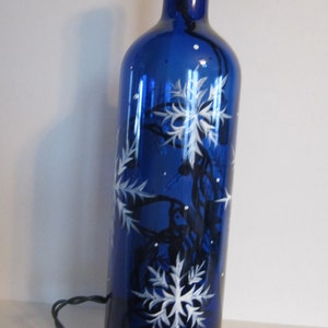 Snowflake Cobalt Blue Lighted Bottleholiday Bottle Winter - Etsy