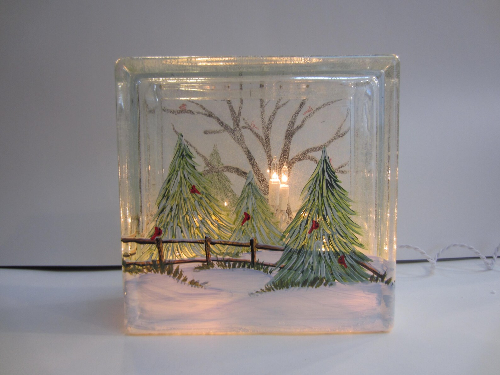 Winter Tree Lighted Block***winter Scene on Lighted Block**cardinals in ...