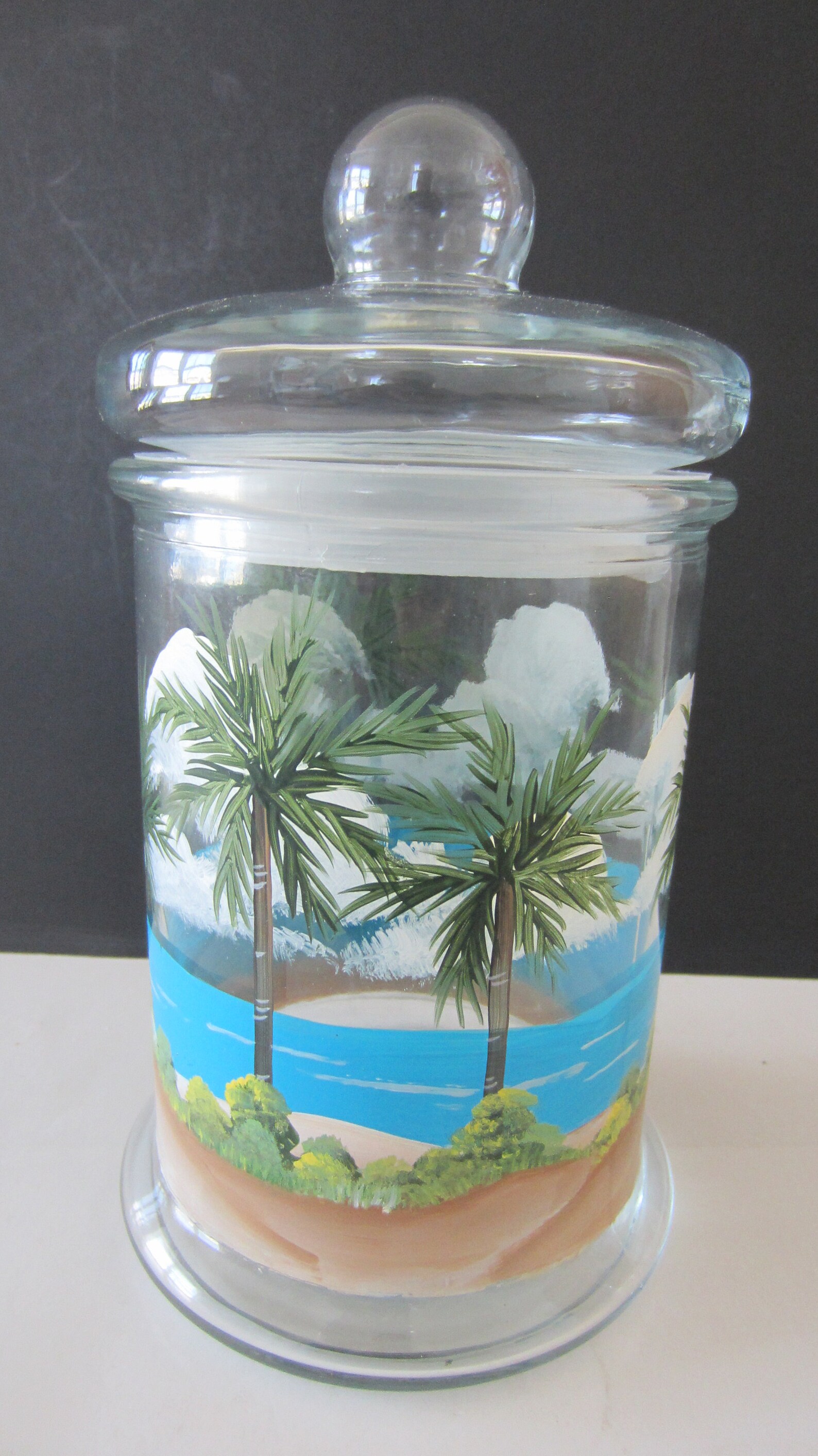 Palm Trees, Tall Cylinder Glass Jar, Palm Trees Beach Scene * Coastal ...