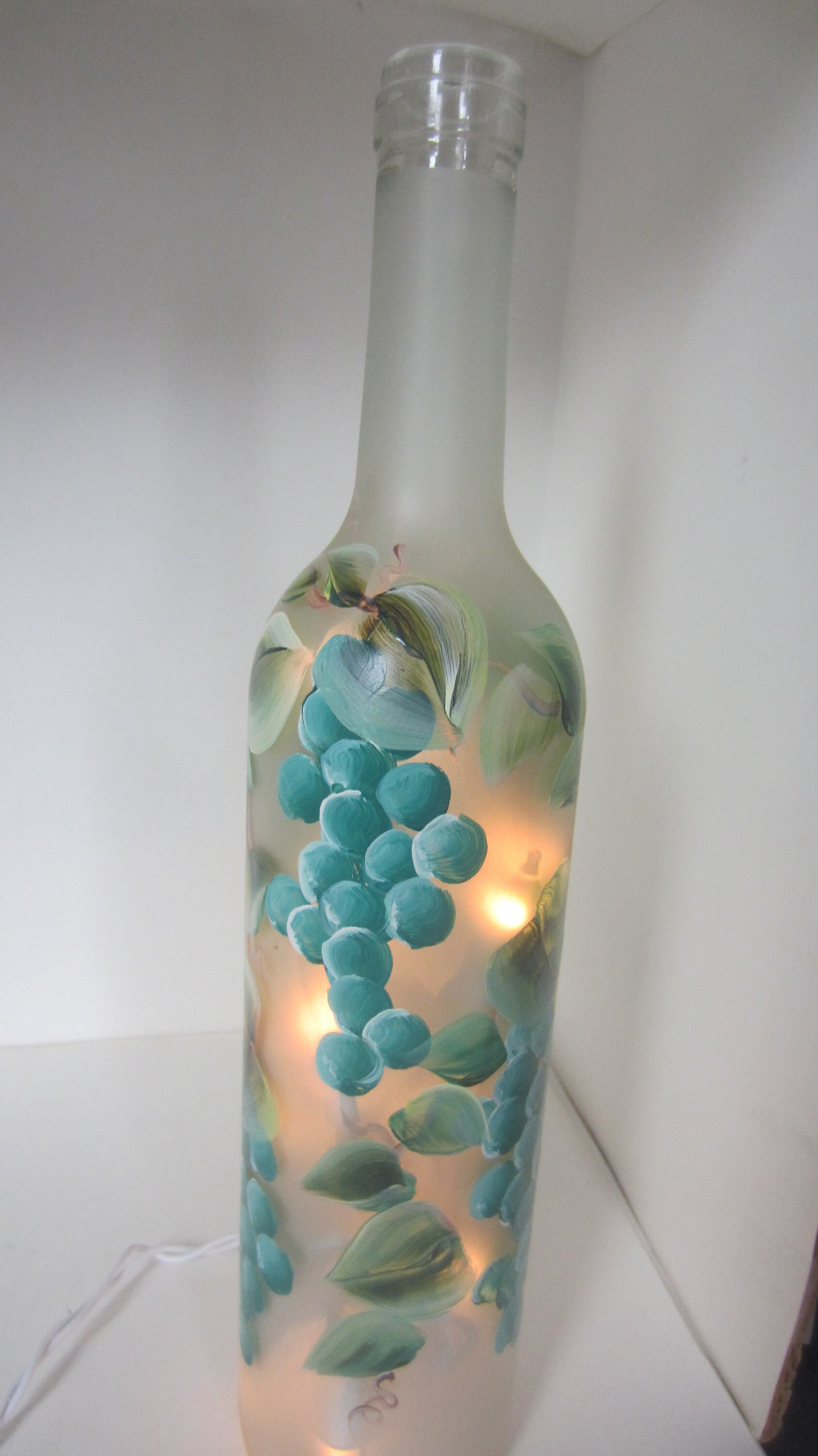 Grape Lighted Frosted Wine Bottle With Green Grapes | Etsy