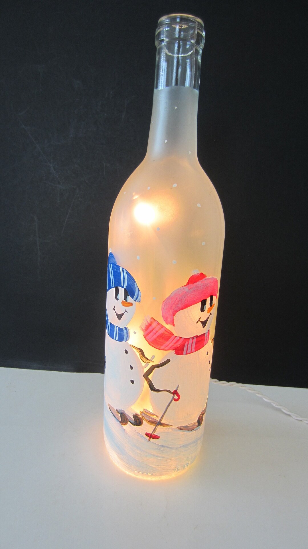 2 Snowmen Skiing Down A Snowy Hill** Winter Scene With Snowmen** Hand ...