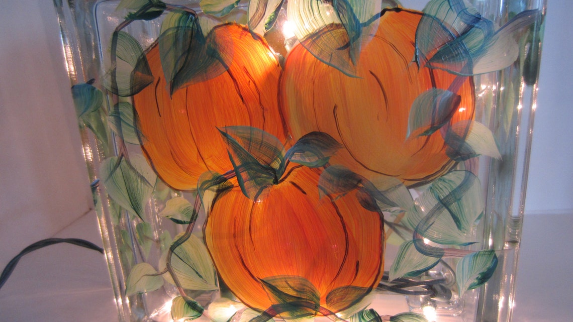 GLASS LIGHTED BLOCK Fall Field of Pumpkins on A Lighted - Etsy