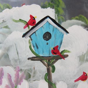 Spring Lighted Block ** Spring Garden Scene, Bird House, Cardinals ...