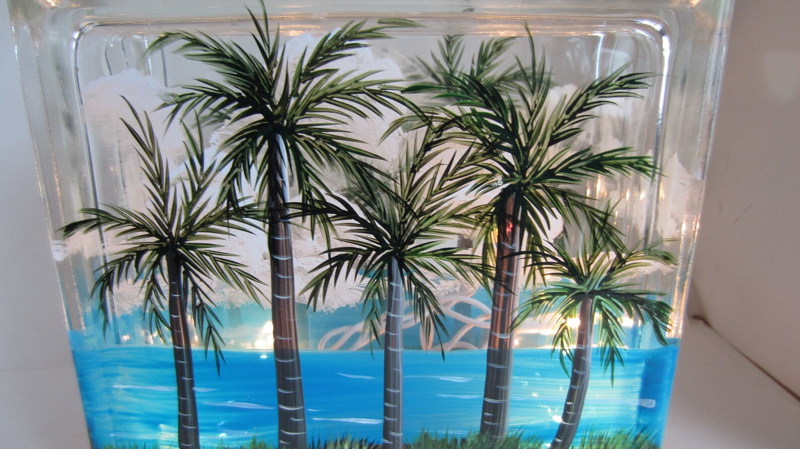 Palm Tree Glass Lighted Block Palm Tree Tropical Scene on - Etsy