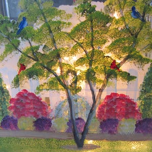 Spring Lighted Block ** Spring Garden Scene, Bird House, Cardinals ...