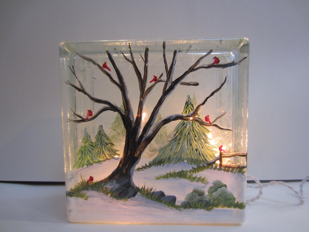 Winter Tree Lighted Block***winter Scene on Lighted Block**cardinals in ...