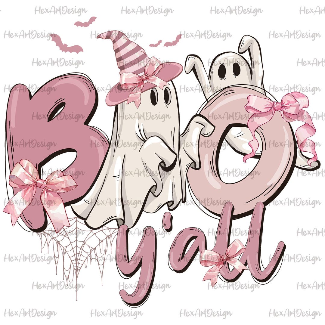 Boo Y'all Pink Coquette Bows PNG, Scary Halloween Cute Spooky Ghost ...