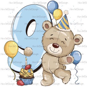 Teddy Bear 9th Birthday PNG, It's My Birthday, Balloon Baby Boy Png ...