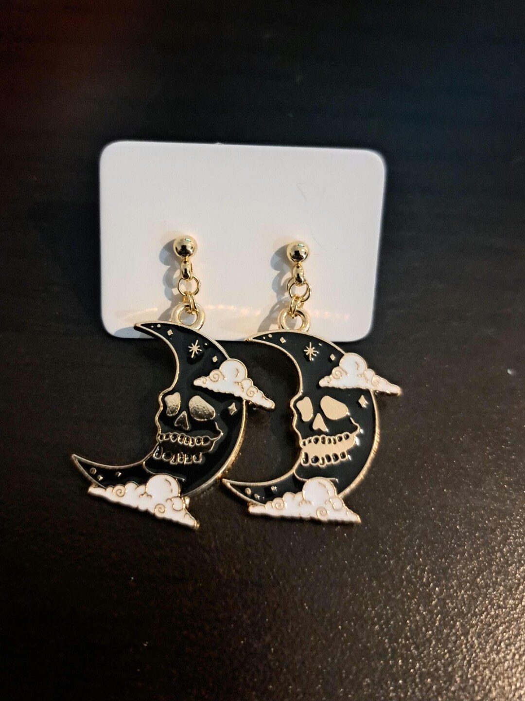 Moon-skull Studs, Grim Reaper Earrings, Floral Skull Earrings - Etsy