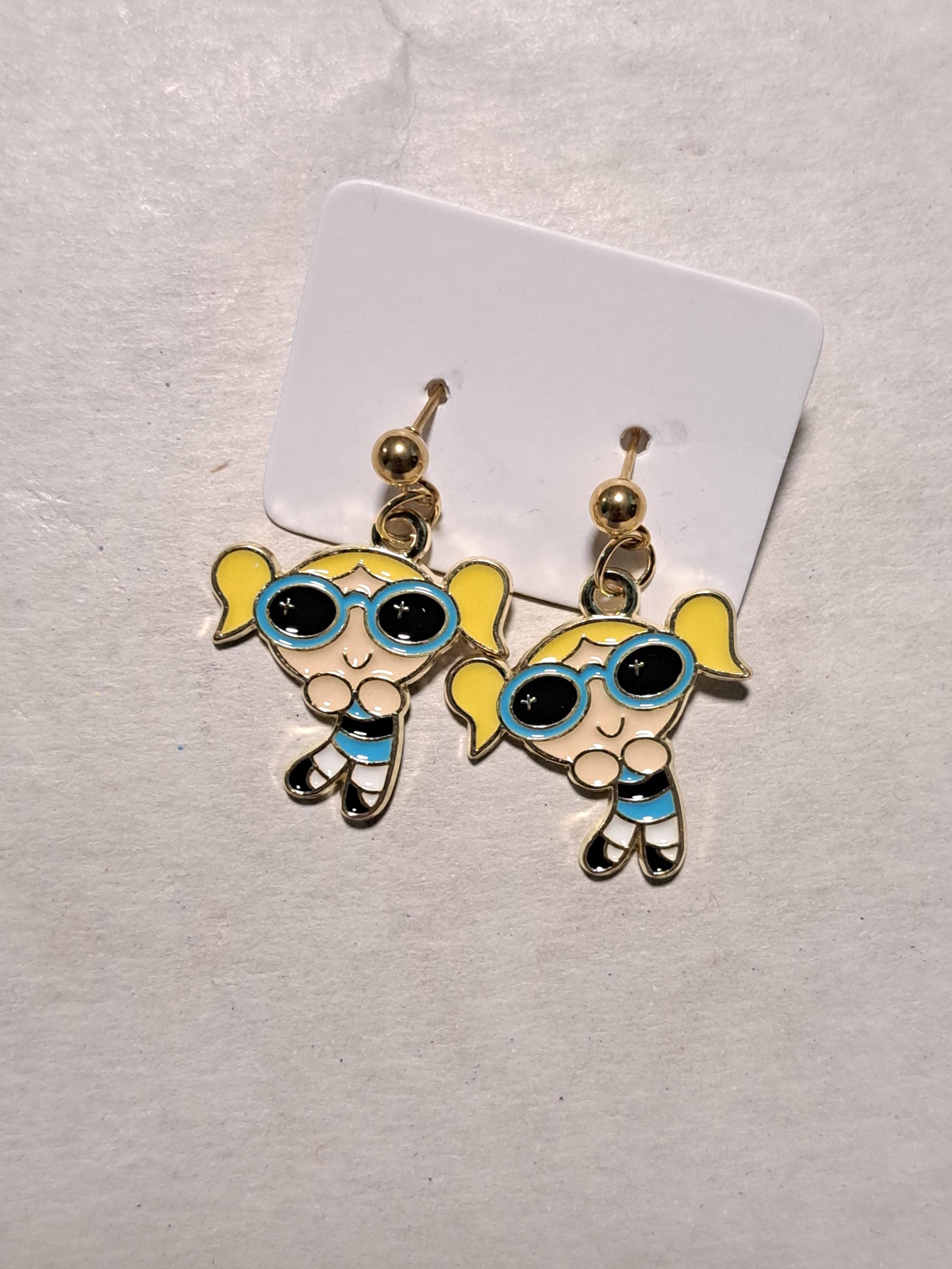 Hand-crafted Cartoon Character Earrings, Power-puff Studs, Nickel-free ...