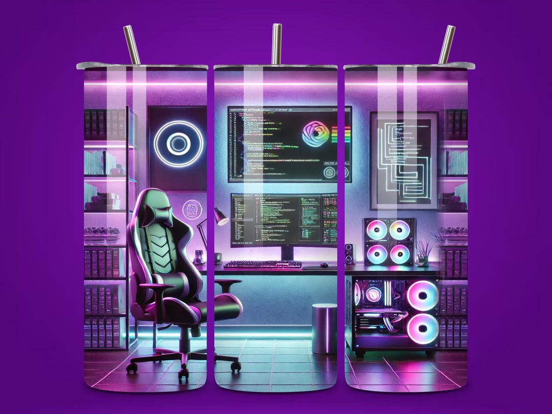 Neon Programmer Tumbler Wrap PNG, Seamless Digital Art for Coders and ...