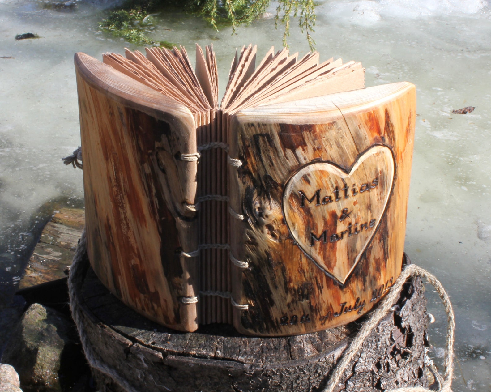 Rustic Wood Journal Personalised With Heart and Names Coptic - Etsy