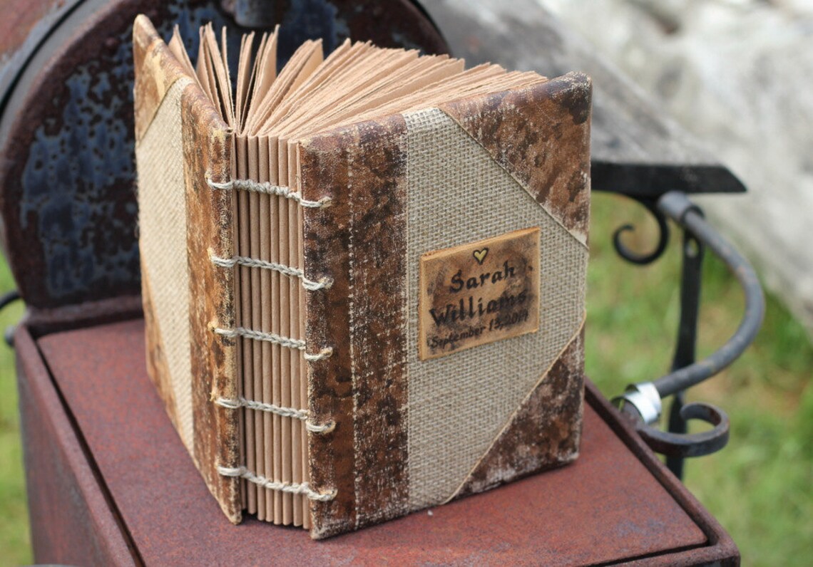 Personalized Burlap and leather medieval journal rustic | Etsy