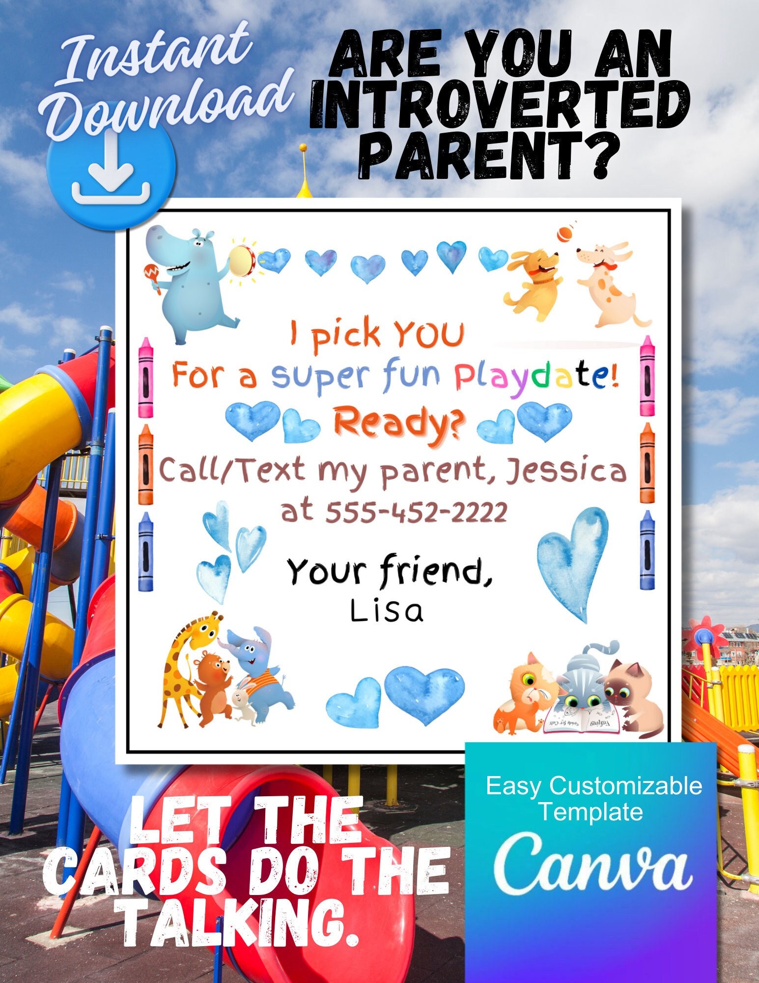 Editable Playdate Card Template | Instant Download | Personalized Kids Playdate Invitations - Etsy