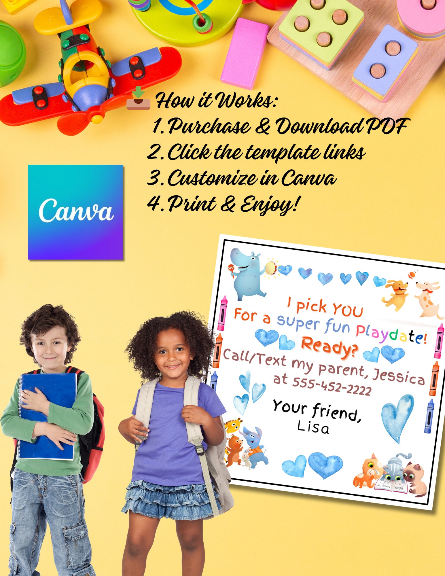 Editable Playdate Card Template | Instant Download | Personalized Kids ...