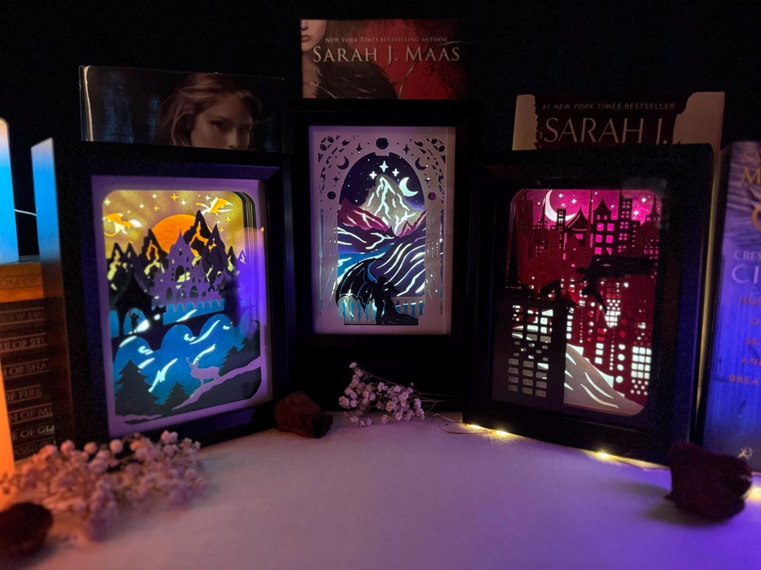 Starlight, Moonlight, Pine & Snow Trio Backlit Book Nooks Shadow Light ...