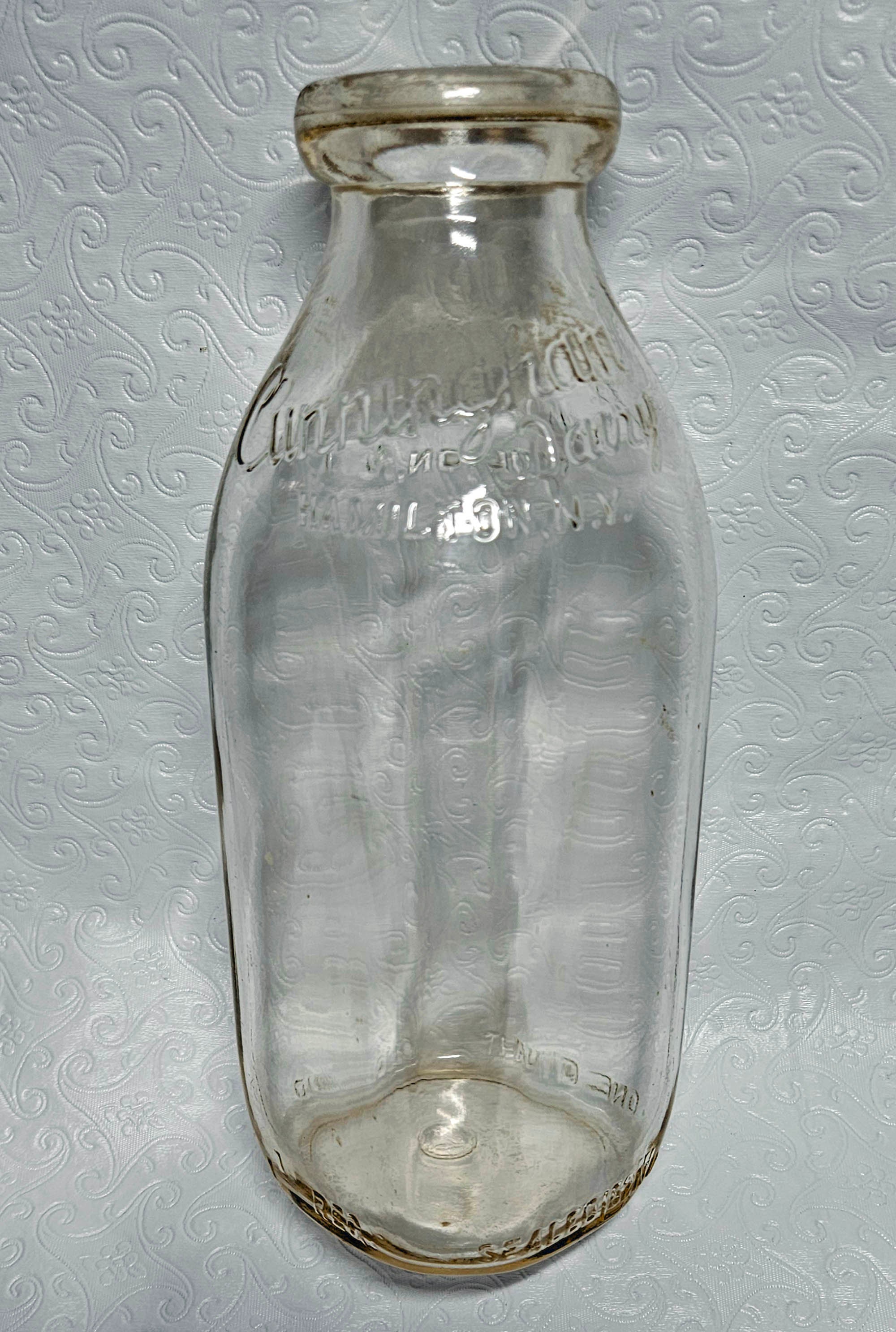 Vintage Clear Glass Square Quart Milk Bottle Cunningham Dairy, Hamilton ...