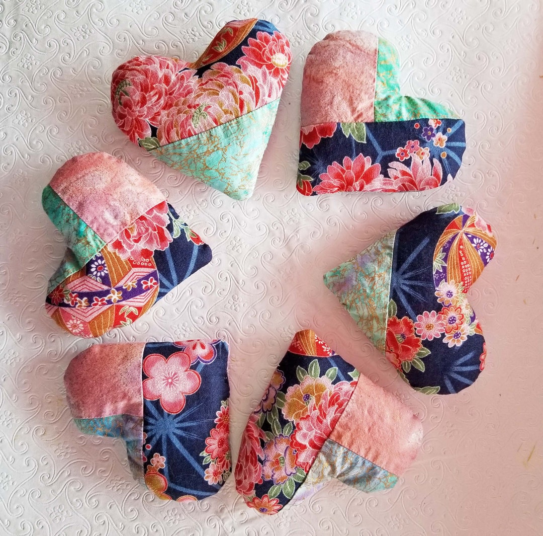 Silky Floral Patchwork Hearts ~ Set of 6 ~ Reversible ~ Bowl Fillers ...