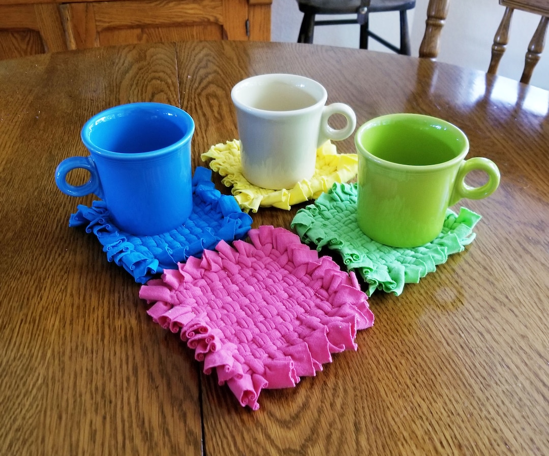 Bright Cheerful Solid Colored Mug Rugs / Cup Coasters - Trivets ...
