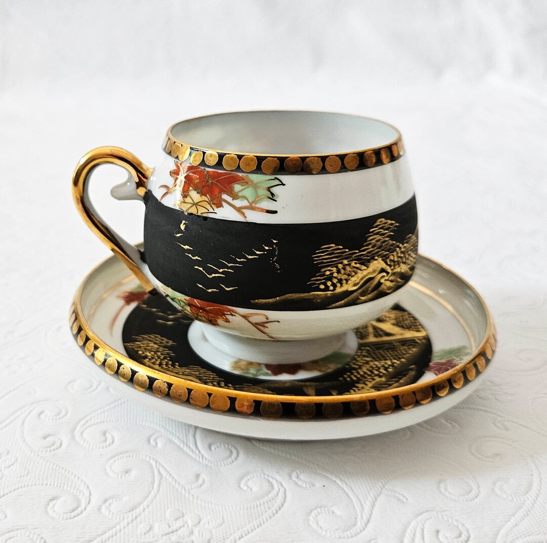 Vintage 1950's Lithophane Moriage Dragonware Geisha Girl Demitasse Tea ...