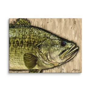 LARGEMOUTH BASS Fine Art Canvas Giclee Fish Print - Freshwater Lake ...