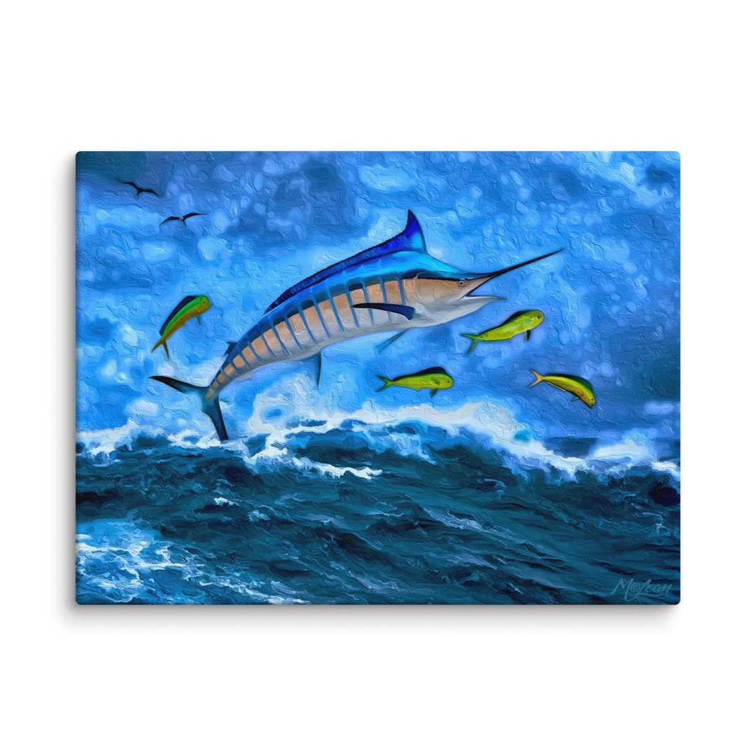 BLUE MARLIN Fine Art Canvas Giclee Fish Print - Offshore Saltwater Gift ...