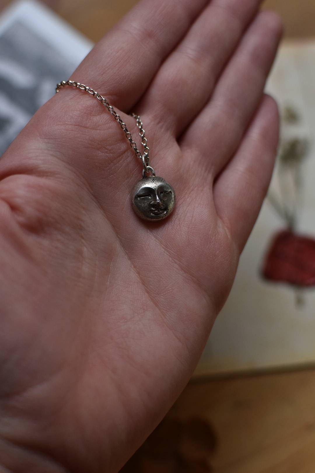 Full moon necklace Sterling Silver moon necklace dainty moon | Etsy