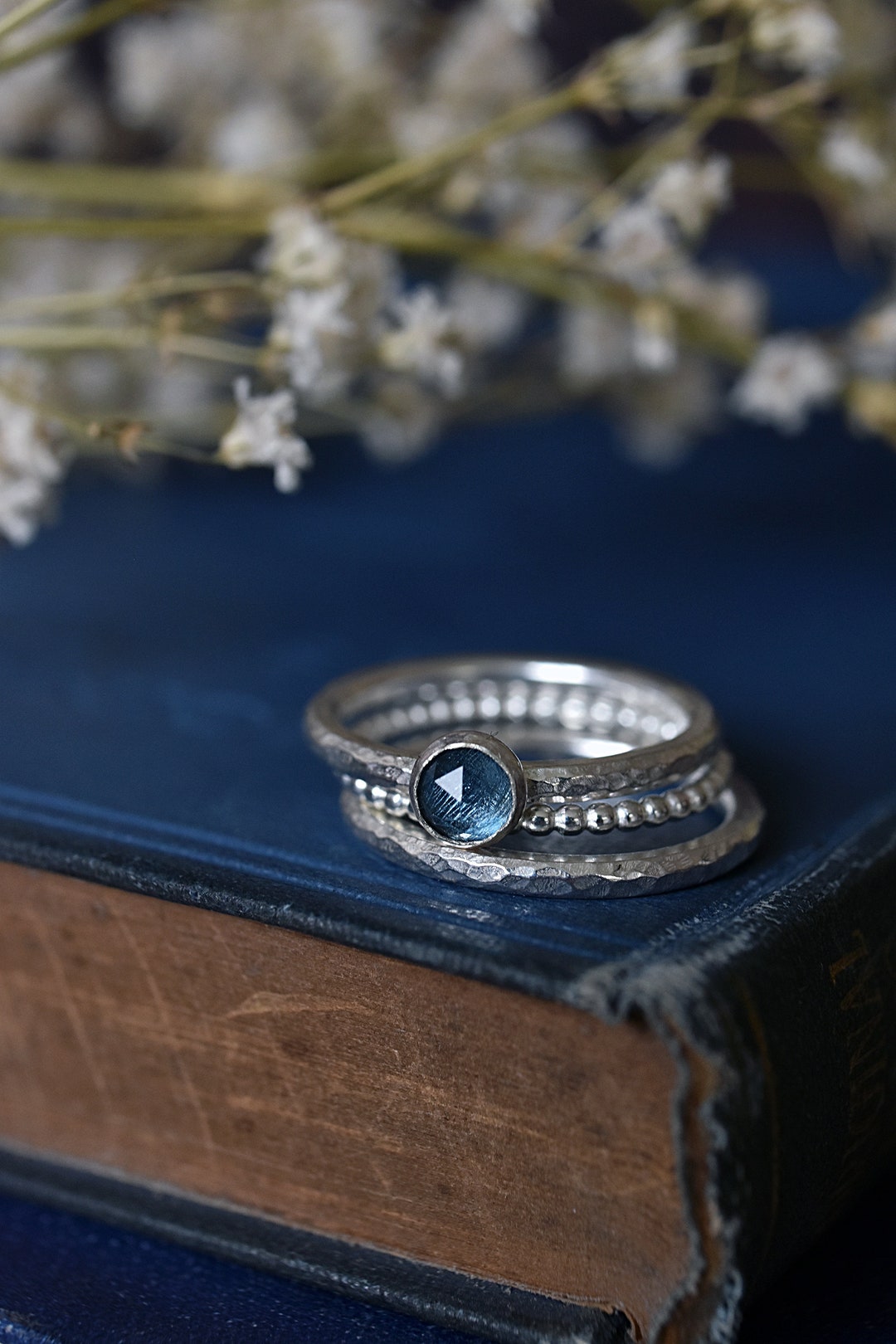 Real Blue Topaz Stacking Rings - London Blue Topaz Ring Set - Natural ...